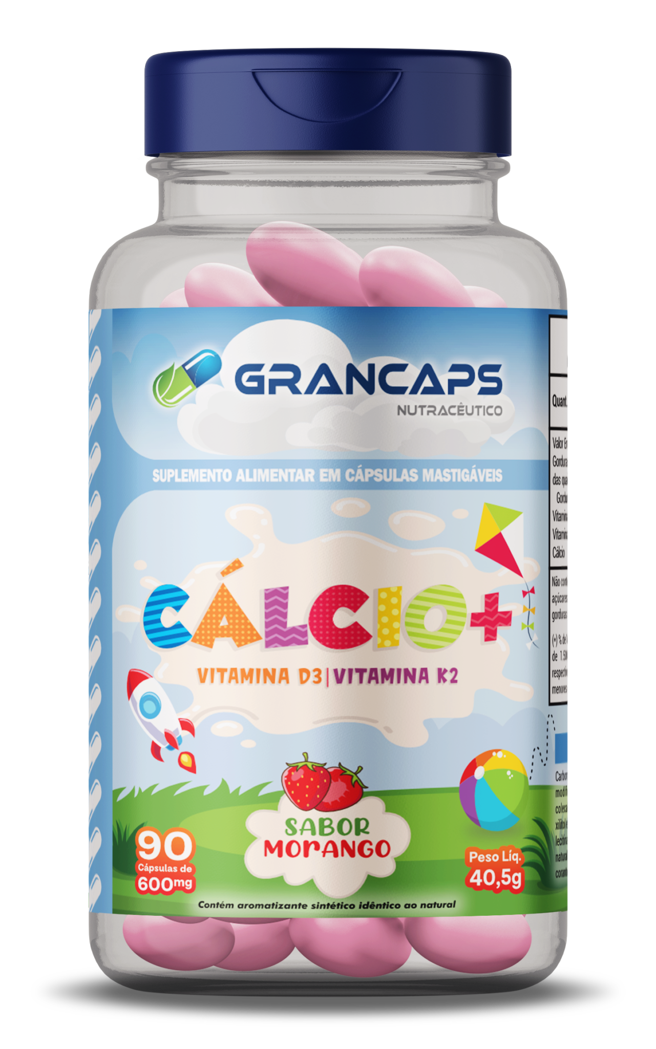 CALCIO K2 D3 KIDS SABOR MORANGO 600MG 90 C PSULAS Grancaps CALCIO K2 D3 KIDS SABOR MORANGO 600MG 90 C PSULAS Grancaps